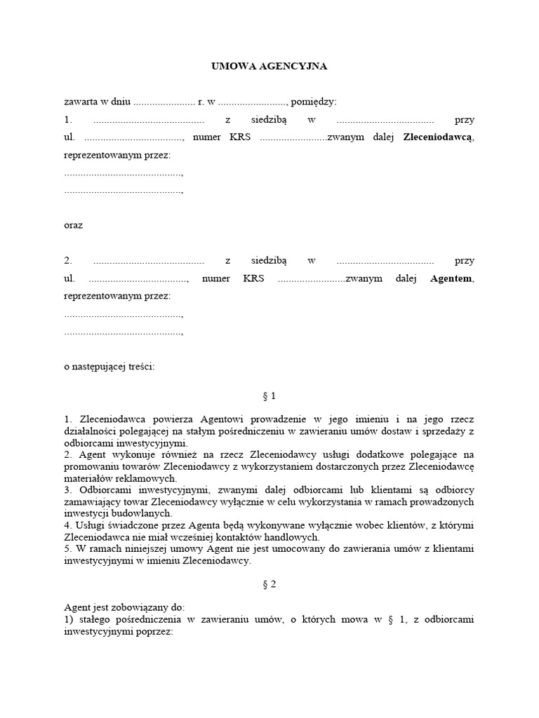 Umowa Agencyjna | PDF