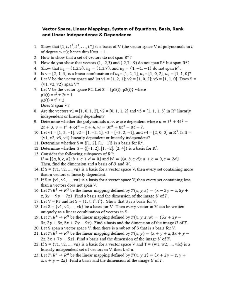 Assignment 2 | PDF | Basis (Linear Algebra) | Linear Subspace