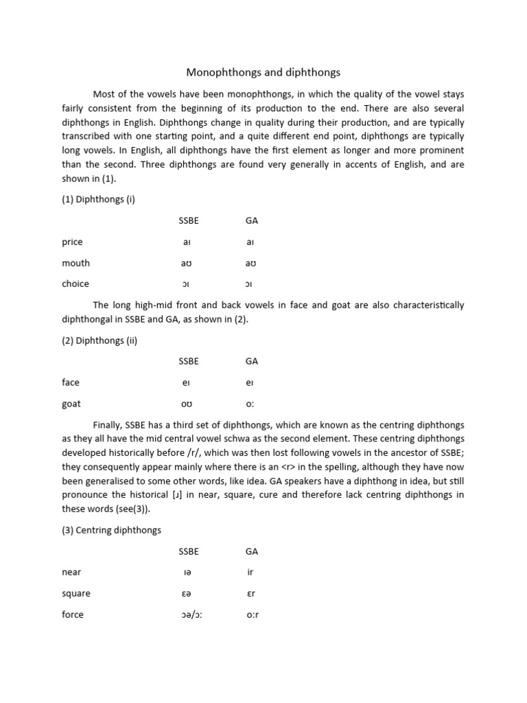Monophthongs and Diphthongs | PDF | Phonetics | Linguistics