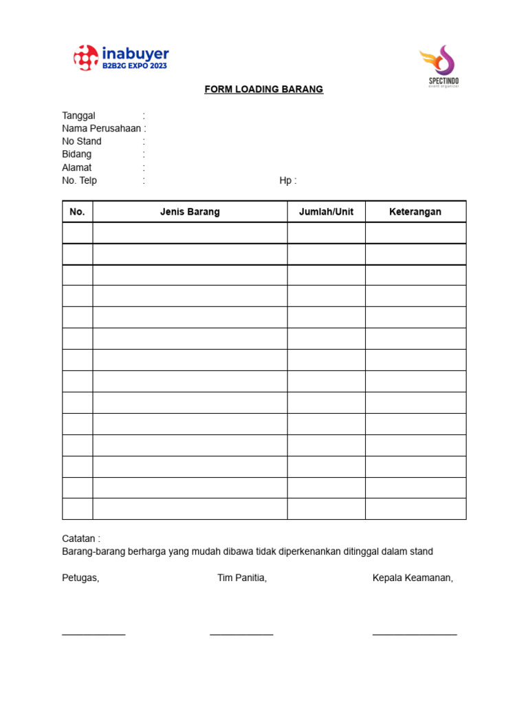 FORM LOADING BARANG | PDF