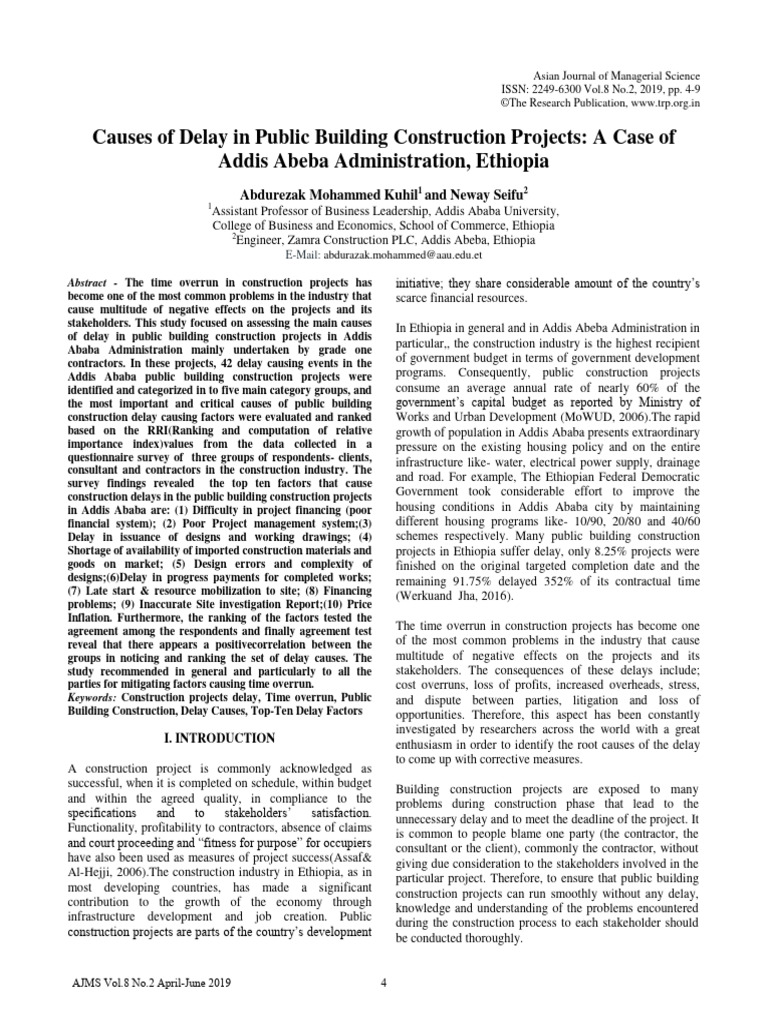 Causes of Delay in Public Building Const | PDF