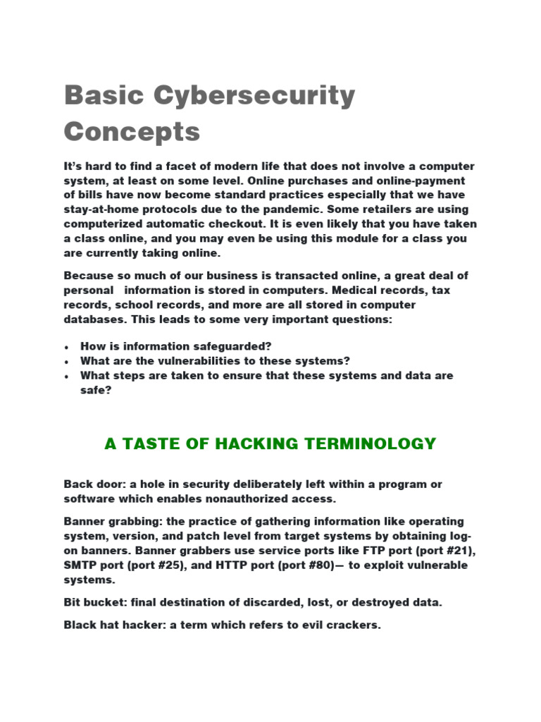 Basic Cybersecurity Concepts CDI 6 | PDF | Information Security ...