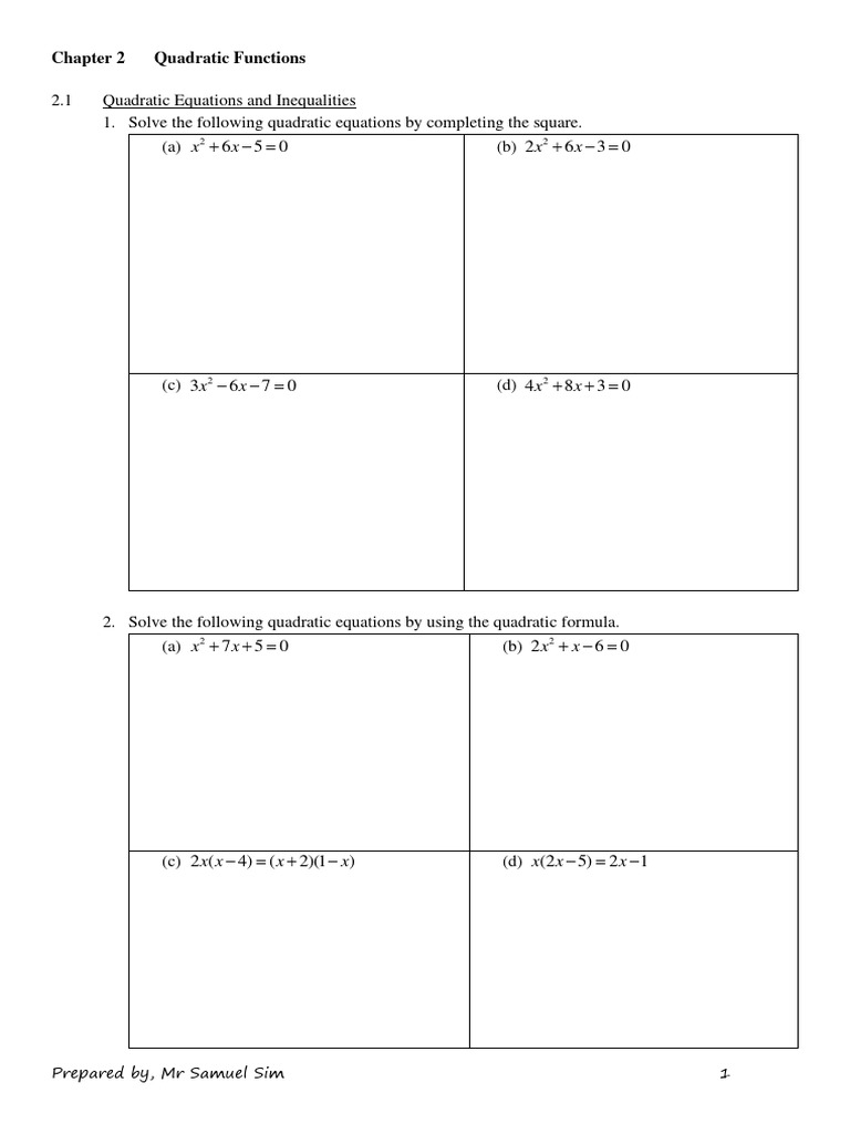 (EXE) Chapter 2 Quadratic Functions | PDF | Quadratic Equation ...