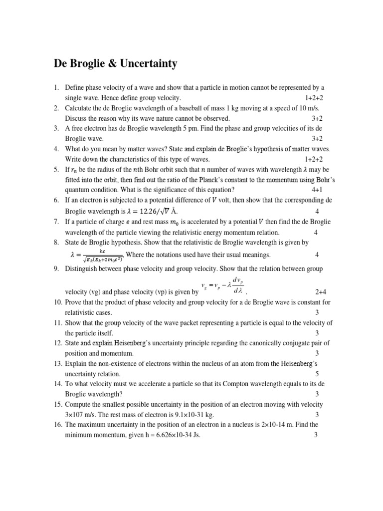 De Broglie & Uncertainty Q | PDF | Electron | Uncertainty Principle