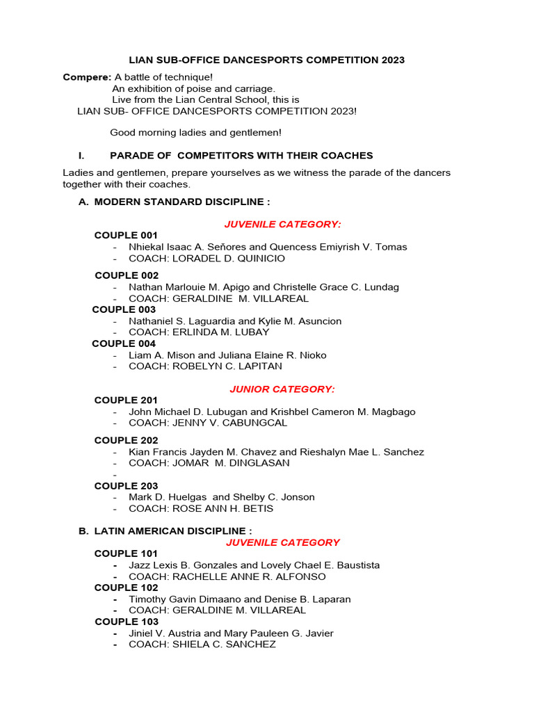 Compere Script | PDF | Dances | Performing Arts