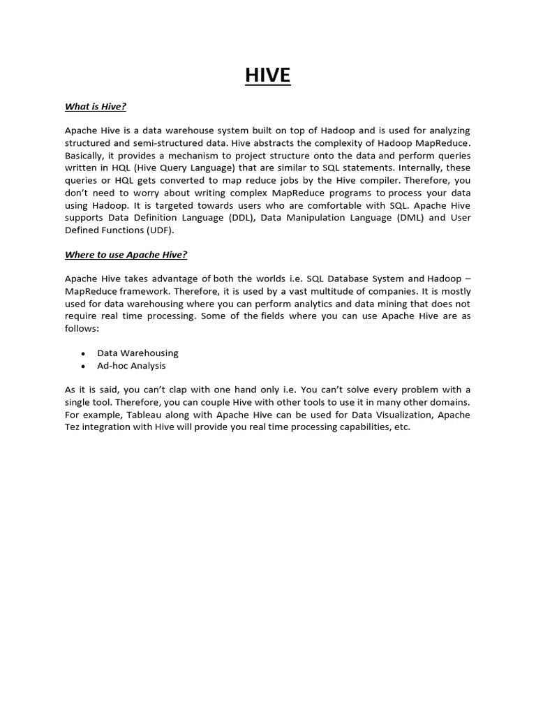 Hive Pdf Apache Hadoop Computer Data 