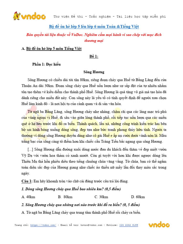 Bo de On Tap He Lop 5 Mon Toan Va Tieng Viet | PDF