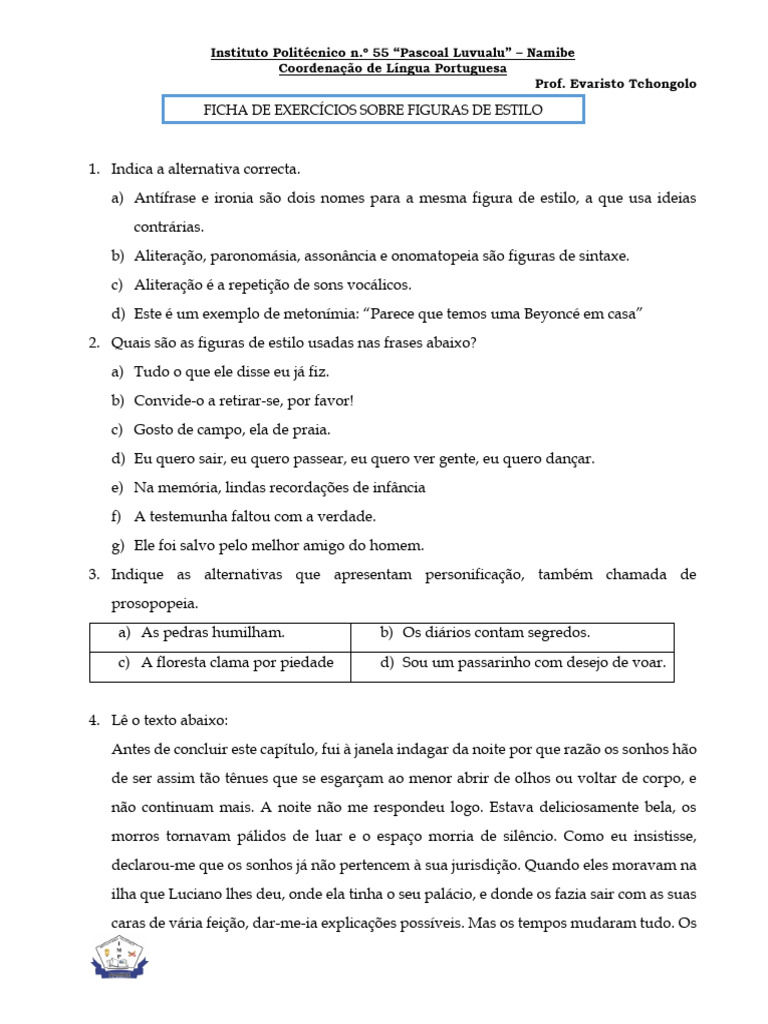 Exercícios Sobre Figuras de Estilo | PDF | Metáfora