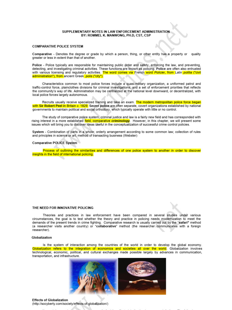 COMPARATIVE POLICE SYSTEM Summary | PDF
