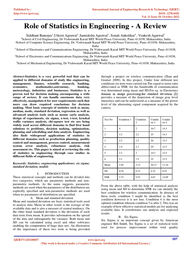 Role of Statistics in Engineering A Review IJERTV11IS100057 | PDF ...