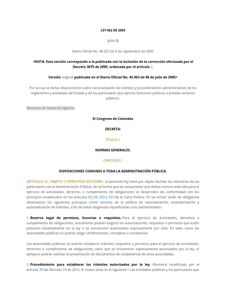 Ley 962 de 2005 | PDF