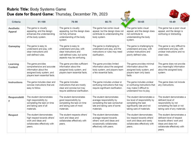Rubric_ Body Systems Game (2) | PDF | Cognition | Learning