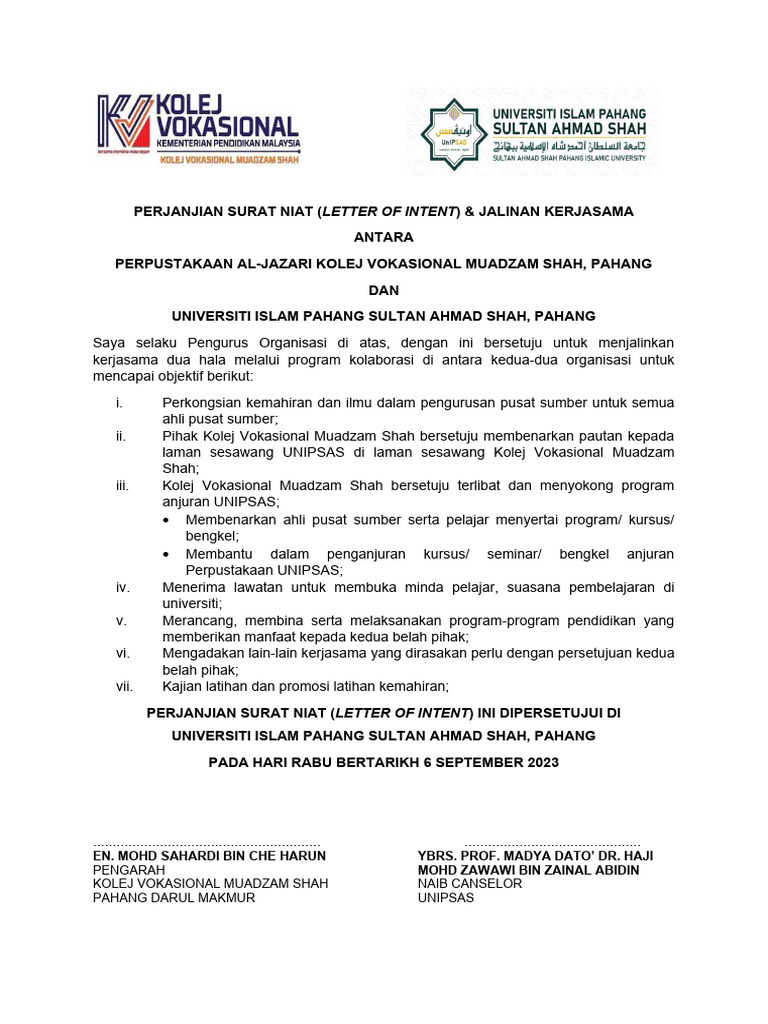 PERJANJIAN SURAT NIAT - Unipsas | PDF