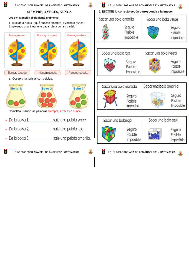 Ficha de Matemática Siempre, Aveces, Nunca | PDF