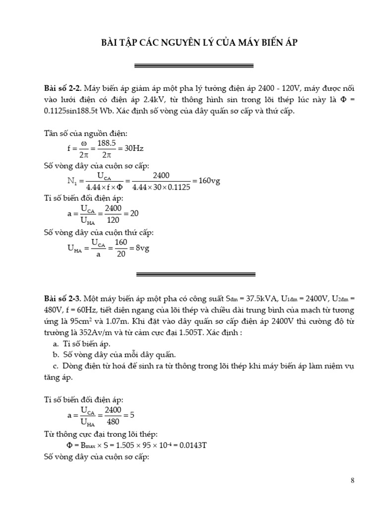 Bai Tap Cac Nguyen Ly Cua May Bien Ap Co Loi Giai | PDF