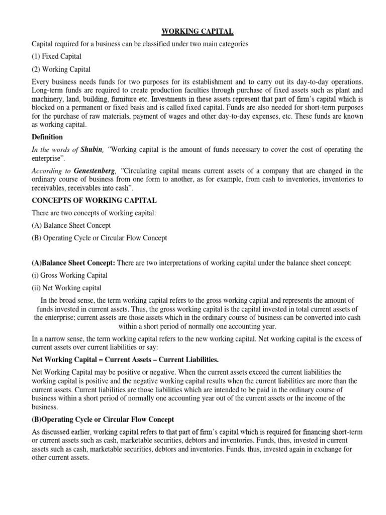 Financial MGMT Notes - Unit V | PDF | Working Capital | Inventory