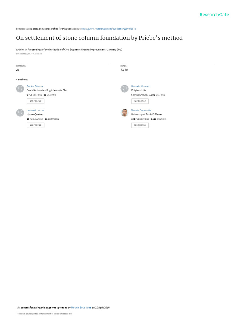 On Settlement of Stone Column Foundation by Priebe's Method | PDF | Science & Mathematics