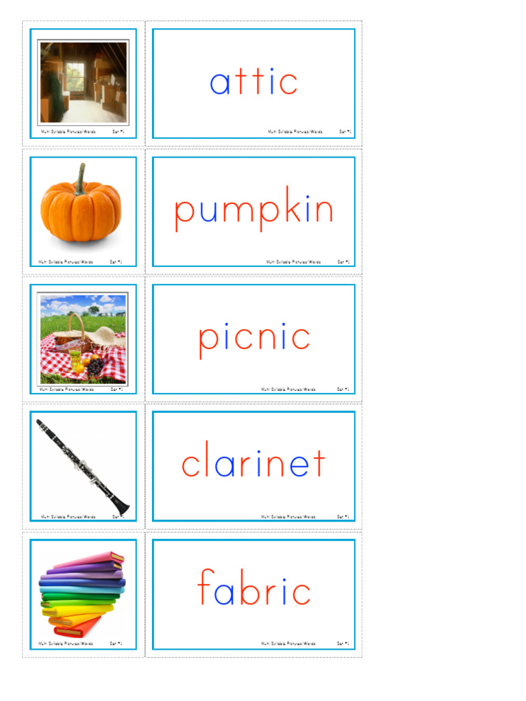 Blue Reading Picture and Word Cards Longer Words | PDF
