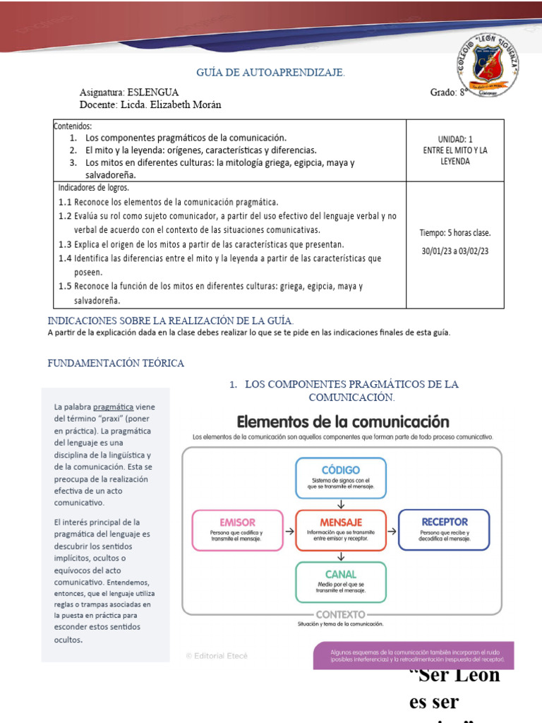 CLS Guía de Auto Aprendizaje 1 8o Unidad 1 | PDF | Comunicación