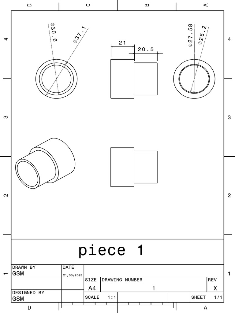 Piece 1: Drawn by Date Size Drawing Number REV | PDF