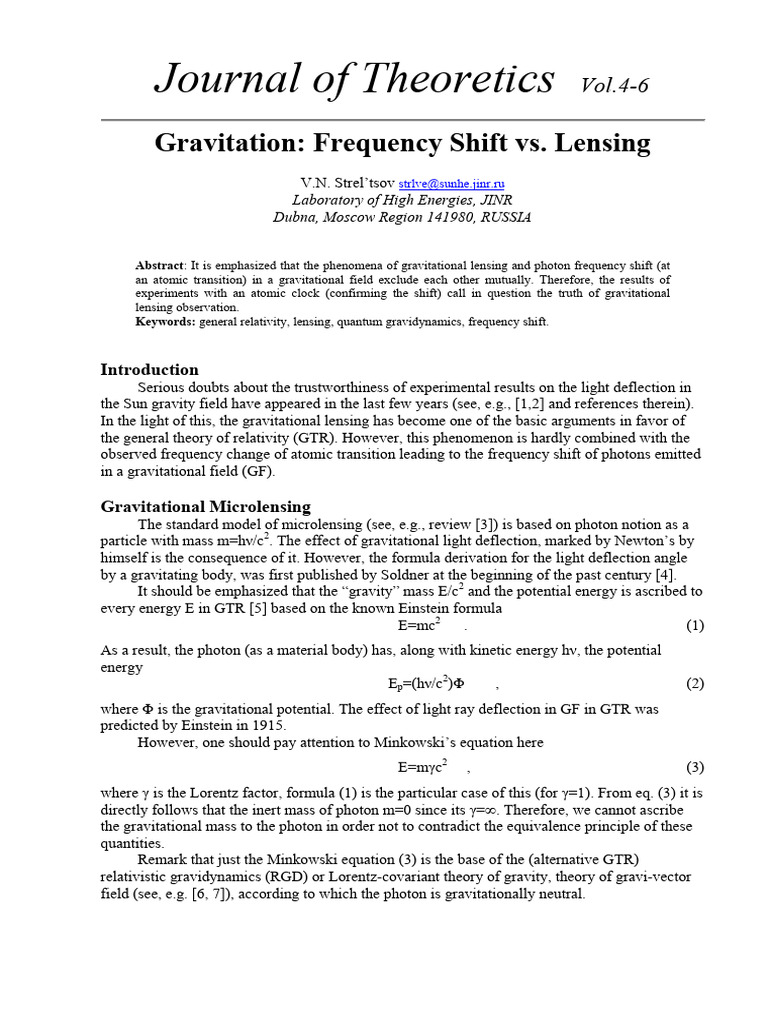 Gravitation - Frequency Shift Vs Lensing | PDF | Photon | Gravity Gravitation - Frequency Shift Vs Lensing | PDF | Photon | Gravity