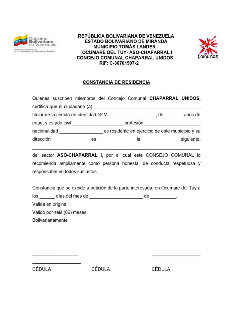Constancia de Residencia Formato | PDF