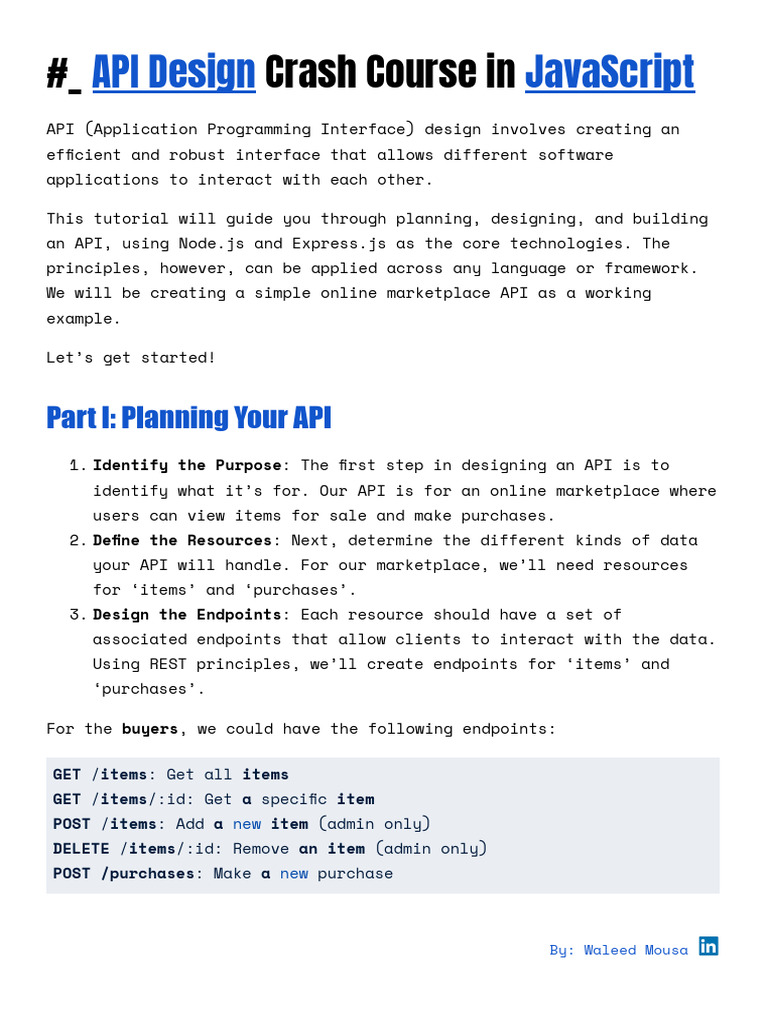 API Design Crash COurse in JavaScript | PDF | Software Engineering | Systems Engineering