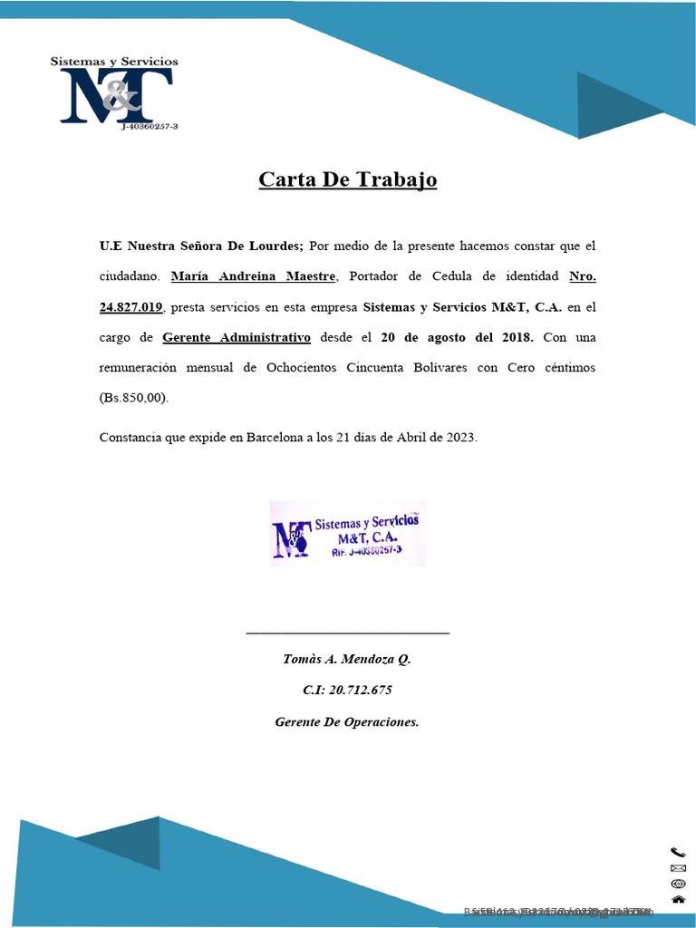 Carta de Trabajo | PDF