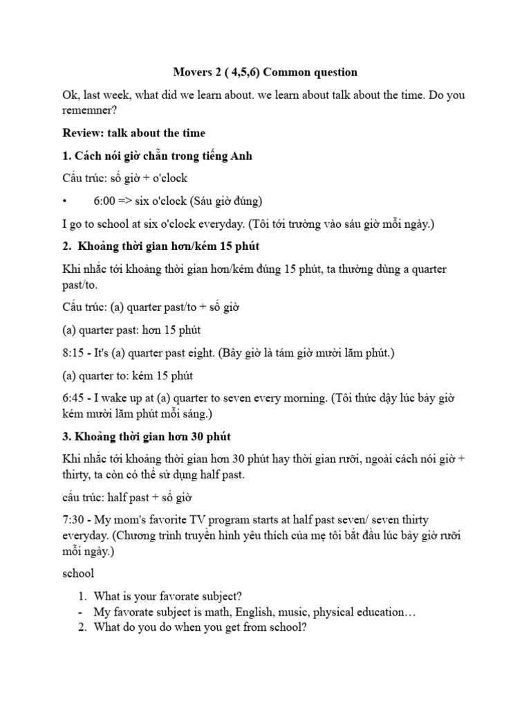 Movers 2 Common Question | PDF