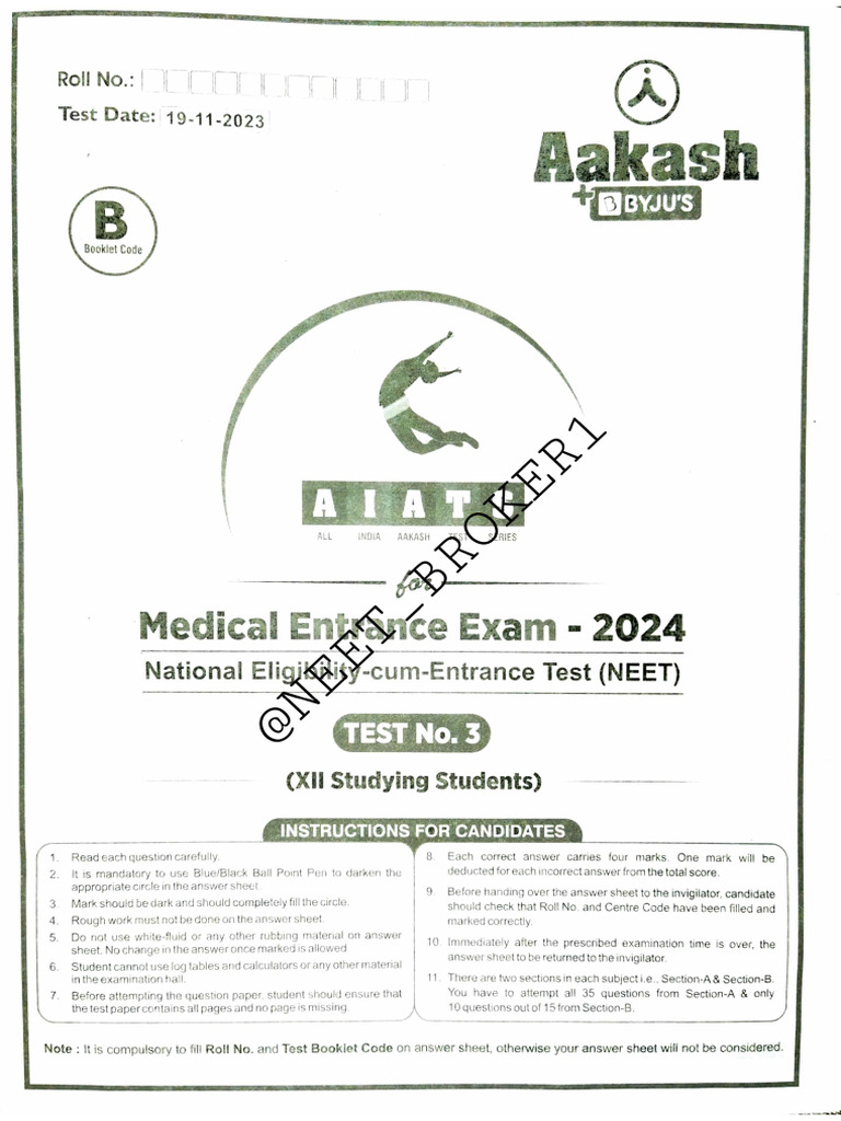 Aiats-03 (Oym) Answer Key @neet - Broker1 | PDF