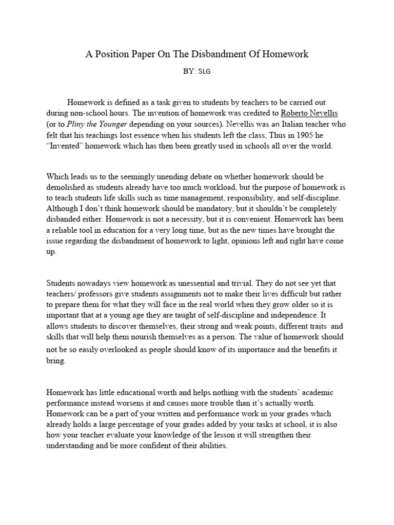 A Position Paper On The Disbandment of Homework | PDF