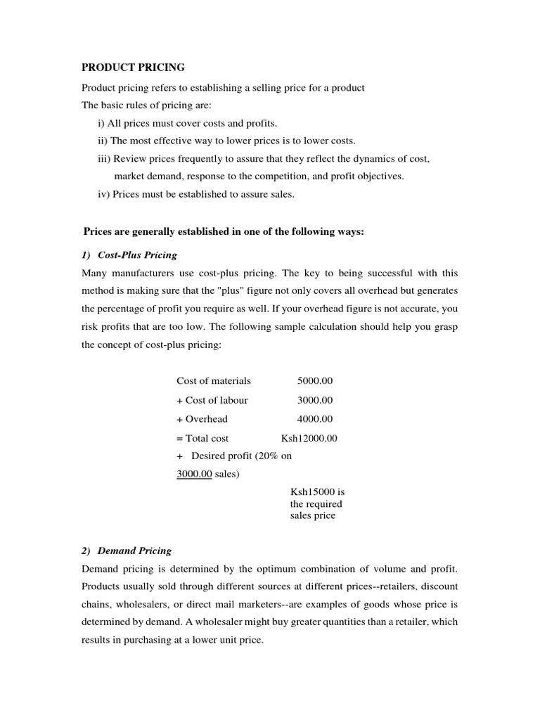 PRODUCT PRICING & MARKETING - notes | PDF