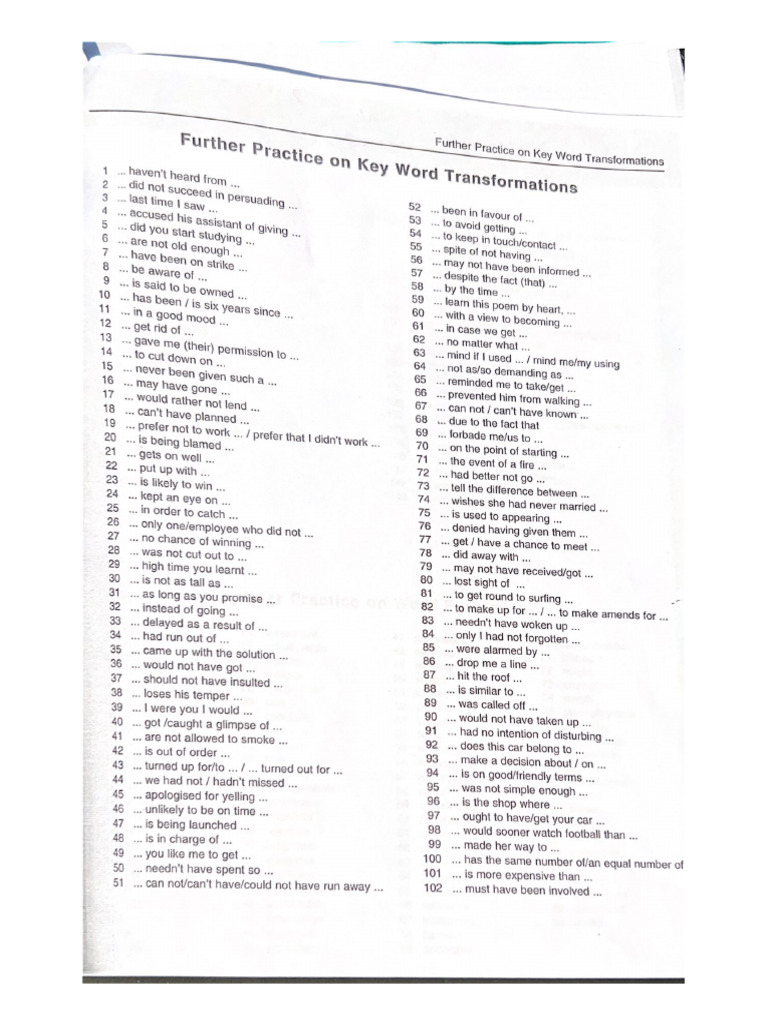 Further Practice On Key Word Transformations | PDF