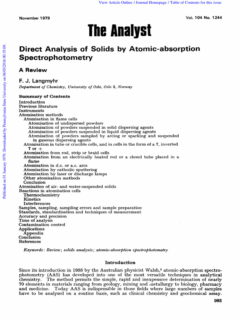 The Analyst: Direct Analysis of Solids by Atomic-Absorption Spectrophotometry | PDF | Atomic ...