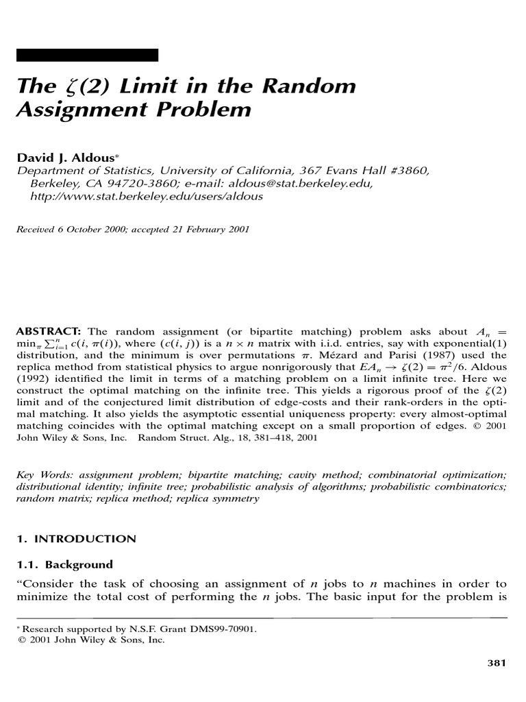Random Struct Algorithms - 2001 - Aldous | PDF | Mathematical Proof ... Random Struct Algorithms - 2001 - Aldous | PDF | Mathematical Proof ...