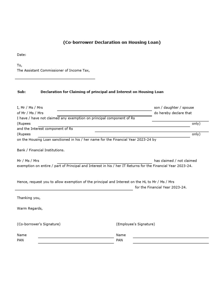 Co-Borrower's Declaration For Housing Loan | PDF