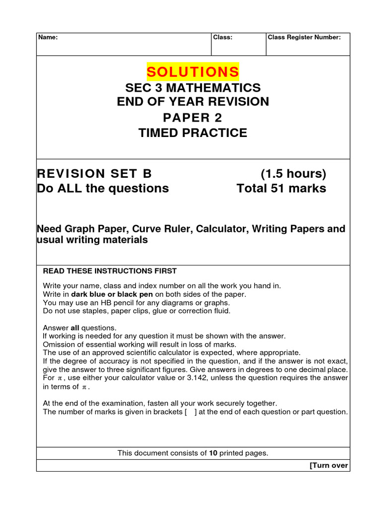 S3 Math EYE Rev Set B P2 - Soln TIMED Practice | PDF | Significant ...