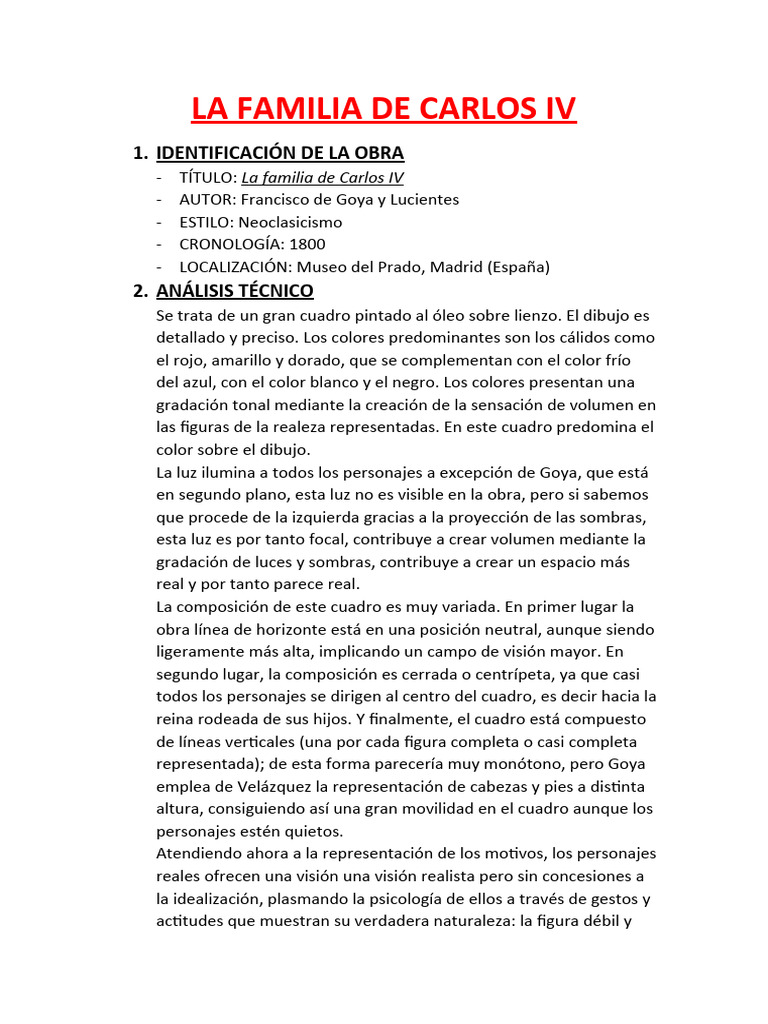 Comentario La Familia de Carlos IV (Goya) | PDF | Francisco Goya | Pinturas