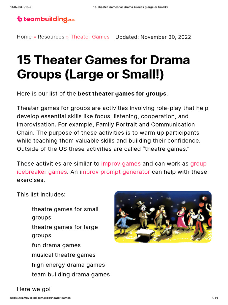 15 Theater Games For Drama Groups (Large or Small!) | PDF | Games ...