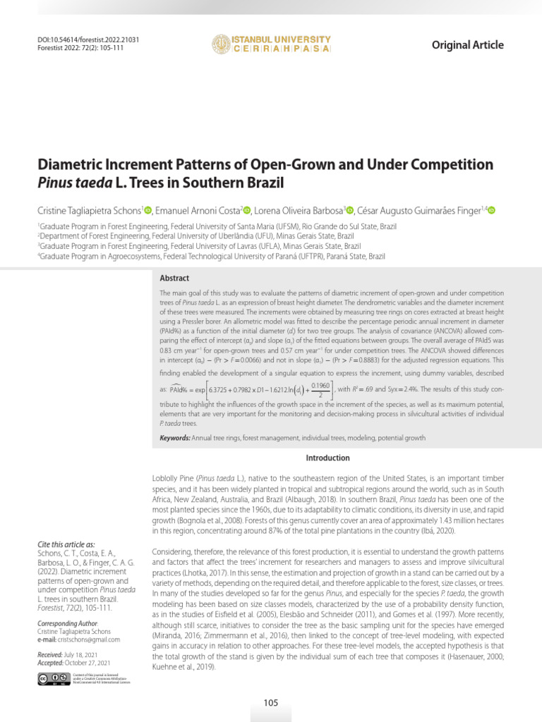 Diametric Increment Patterns | PDF | Analysis Of Covariance