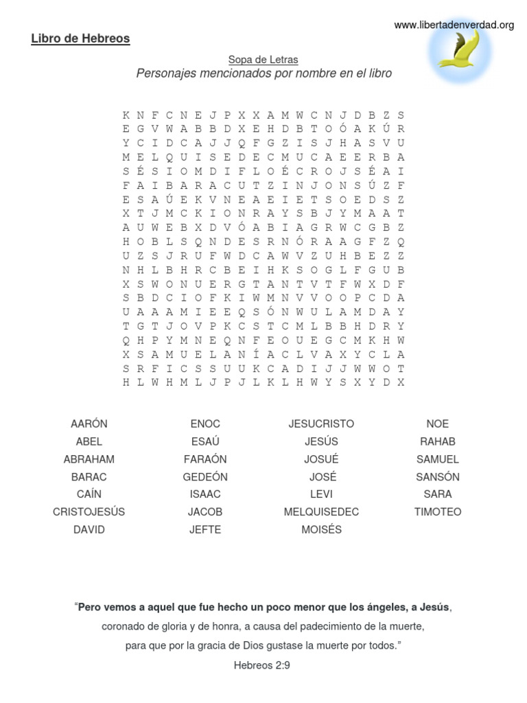 Hebreos Actividades Sopa de Letras 20x20 Personajes | Descargar gratis ...