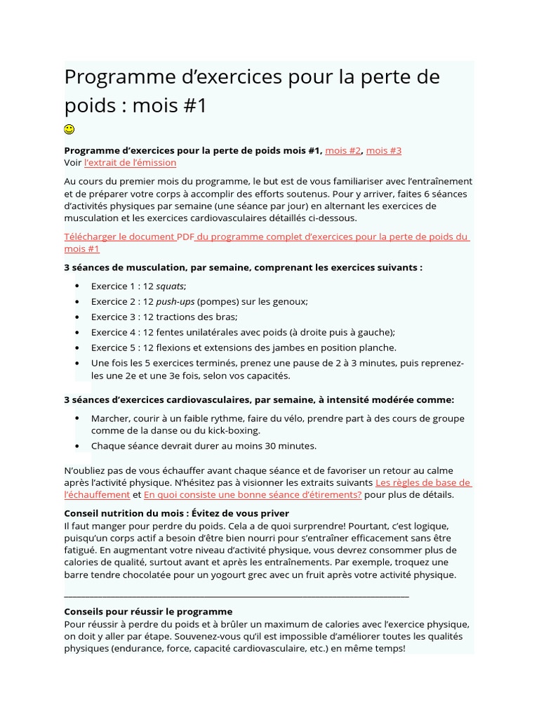 Programme d'exercices perte de poids 3 mois | PDF | Musculation | Nutrition