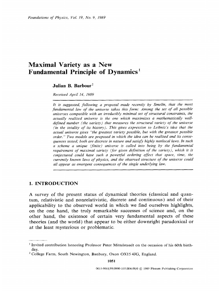 1989 Maximal Variety As A New Fundamental Principle of Dynamics ...