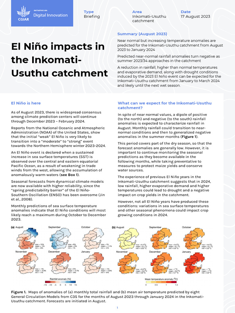 El Niño Impacts in The Inkomati-Usuthu Catchment: Type Area Date | PDF