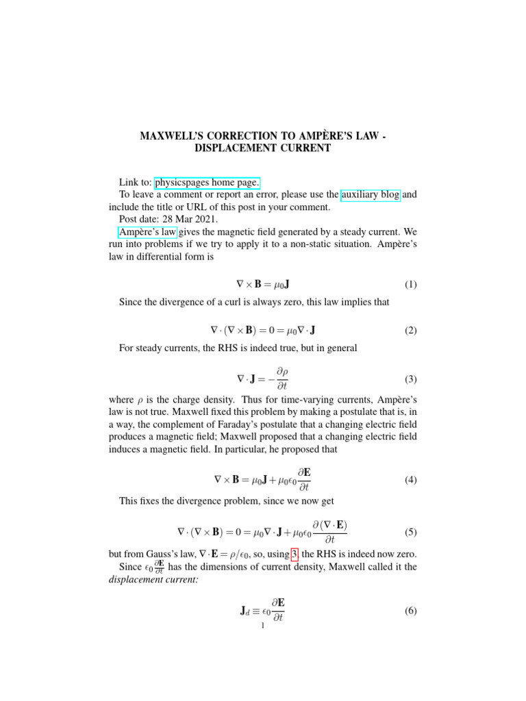 Maxwell's Correction To Ampère's Law - Displacement Current | PDF | Physical Quantities ...