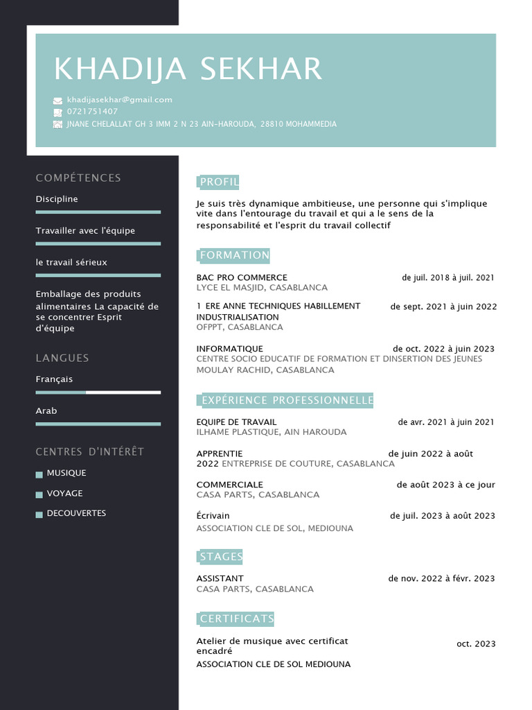 CV de Khadija Sekhar | PDF