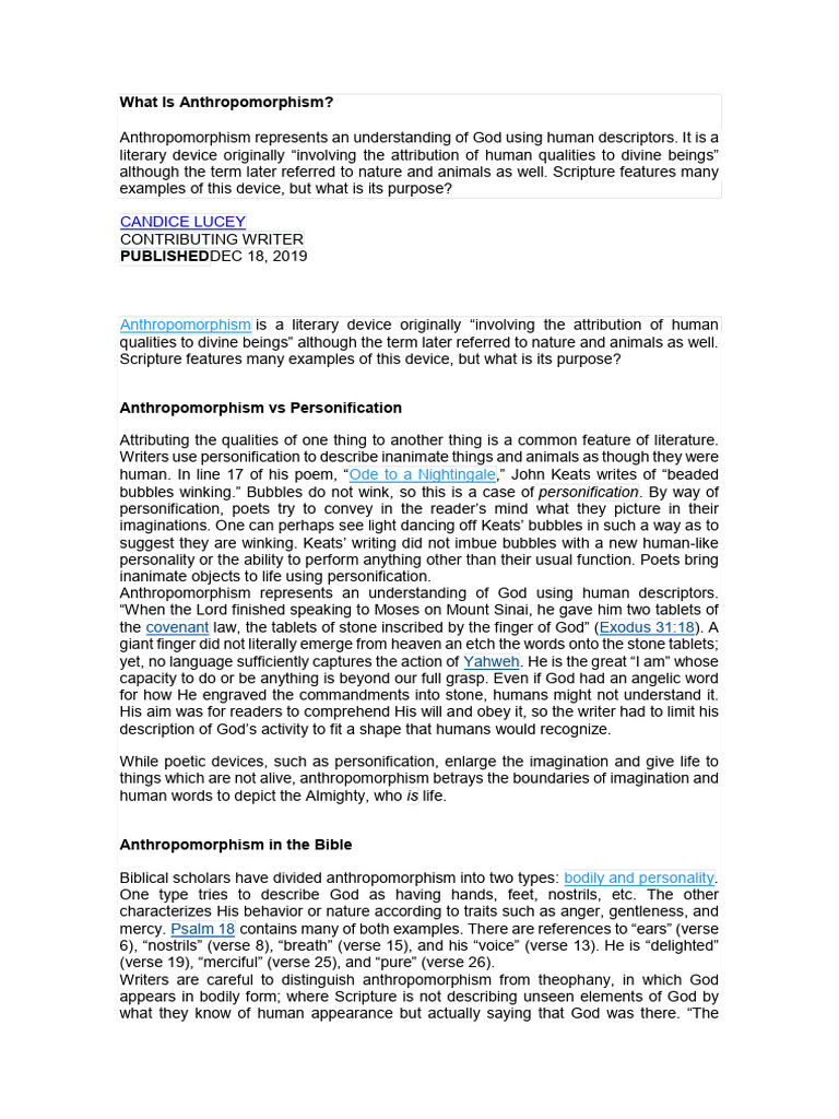 Understanding Biblical Anthropomorphism | PDF | God | Anthropomorphism