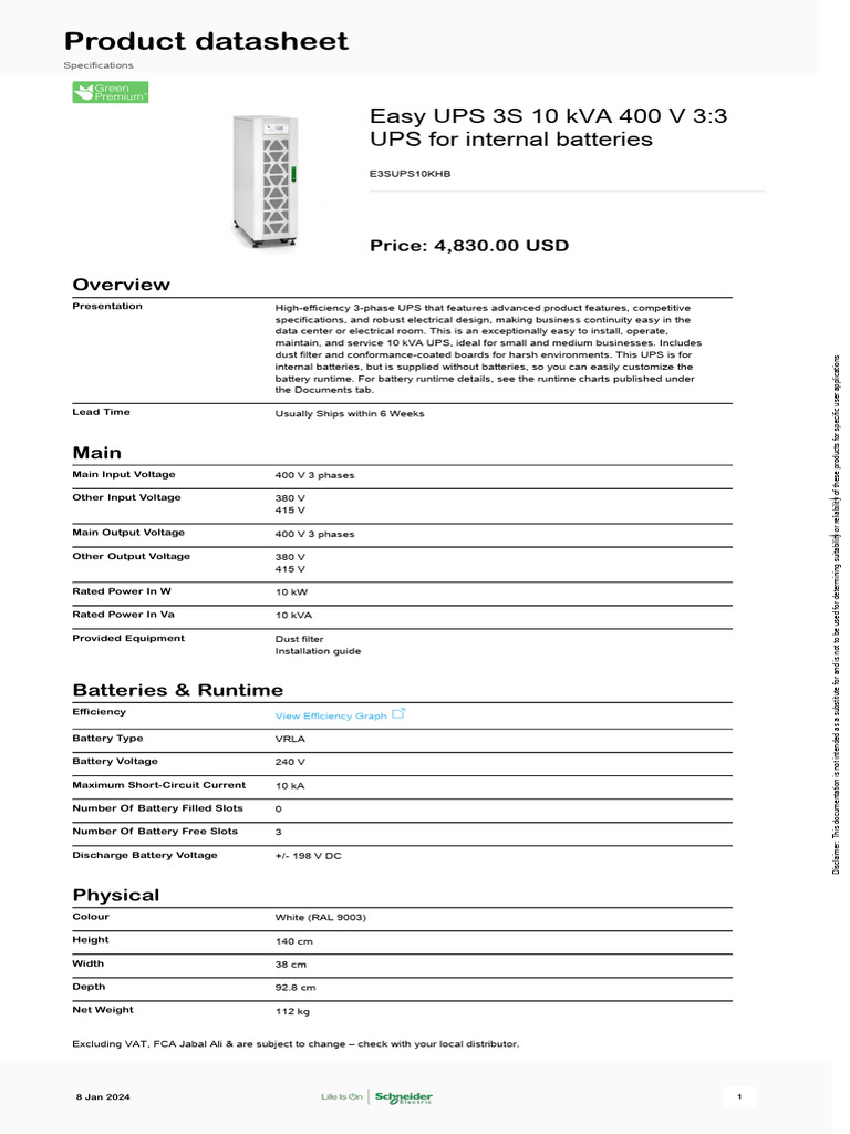 Schneider Electric - Easy-UPS-3S - E3SUPS10KHB | PDF | Mains ...
