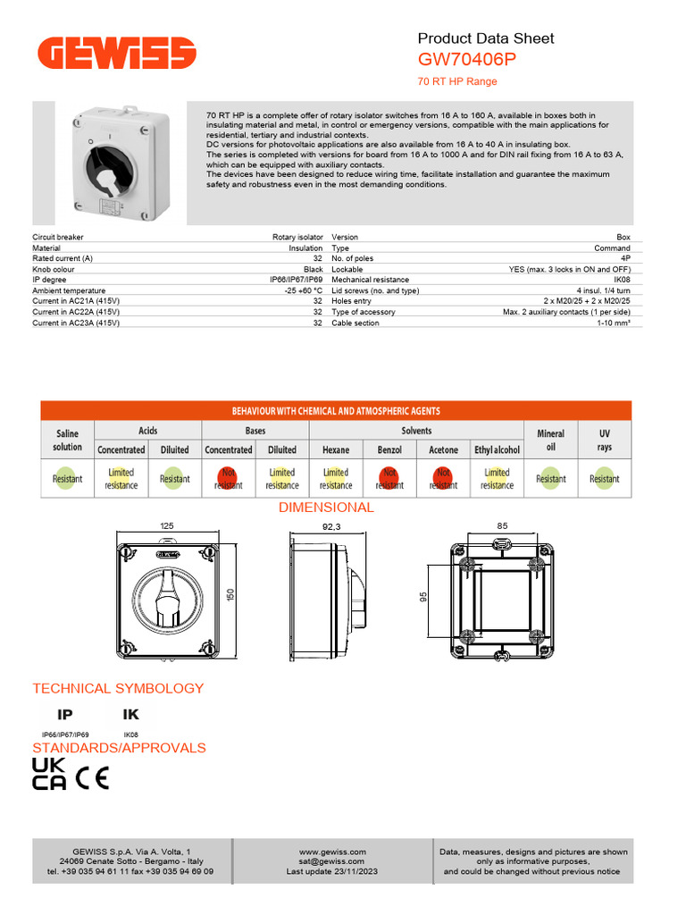 GW70406P Rotary Isolator Switches Data Sheet | PDF | Electrical Wiring ...