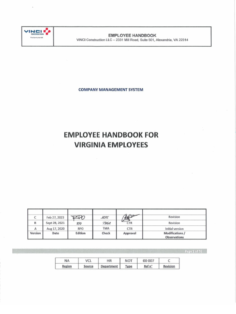 Vinci Construction Employee Handbook | PDF | Overtime | Employment